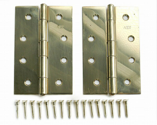 家具・建具の組立・補修等に最適な蝶番です。家具・タンスの蝶番（丁番）シリーズ■材質： 真鍮■入数： 2枚■穴数： 8個（1枚）家具・建具の開き扉用丁番。開き戸などの開閉軸に用いる金物です。サイズ： 102mm。入数： 2。