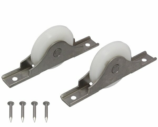 Vレール用の戸車です。網戸・サッシ・雨戸・引き戸の戸車交換シリーズ■材質： ステン枠／ジュラコン車■サイズ： 　呼称42ミリ■入数： 　2個■取り付け上の■注意： 　釘穴がゆるい時は木片を埋めて下さい。　2個同時に取り替えて下さい。　（その...