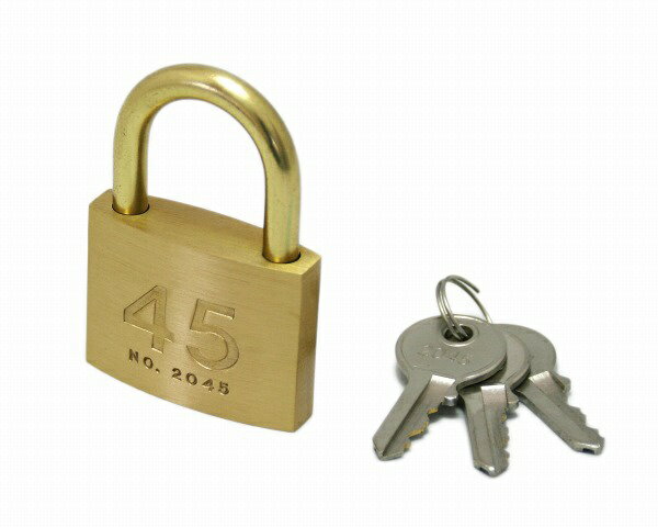 シリンダー錠タイプの南京錠です。南京錠・符号錠・ダイヤル錠シリーズ扉・ロッカー・郵便受け等の施錠。ポピュラーな錠前です。サイズ： 45mm。