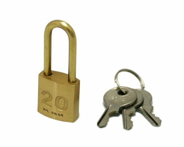 シリンダー錠タイプの南京錠です。南京錠・符号錠・ダイヤル錠シリーズ扉・ロッカー・郵便受け等の施錠。用途が広がるツル長タイプです。サイズ： 20mm。つる長タイプ。