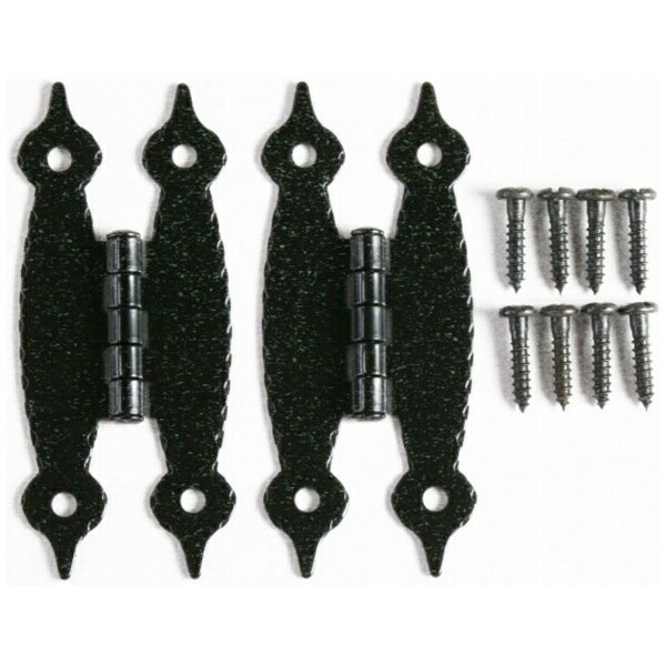 カントリー家具にぴったりな蝶番です。家具・タンスの蝶番（丁番）シリーズ■特徴： オーソドックスなカントリー蝶番タイプです。正面付け専用です。■材質： 本体/スチール　黒古美ヘアーライン■サイズ： 全長　87×37ミリ■入数： 　　2枚家具の...