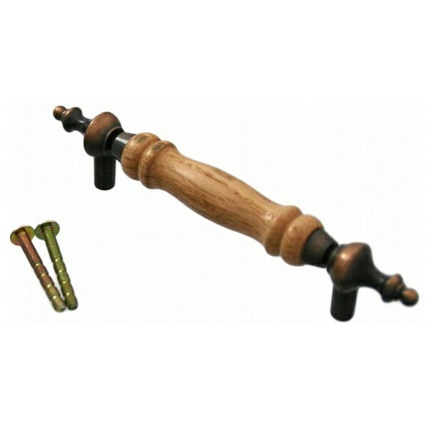 引き出しや扉の、お手軽な模様替えにオススメです。家具タンスの取っ手・ツマミシリーズ家具扉・引出等の取っ手。裏側からビスで止めるタイプの取っ手です。サイズ： 96mm。取付： 裏ビス止。カラー・仕上： 銅古美/木。