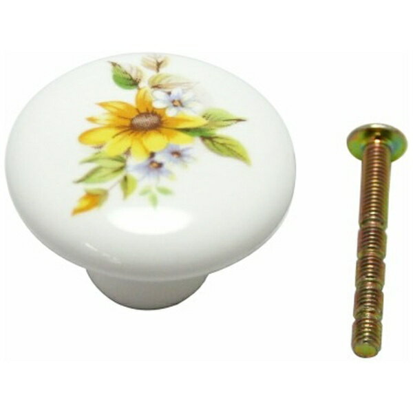 引き出しや扉の、お手軽な模様替えにオススメです。家具タンスの取っ手・ツマミシリーズ家具扉・引出等のツマミ。裏側からビスで止めるタイプのツマミです。サイズ： 38mm。取付： 裏ビス止。カラー・仕上： ホワイト（花柄）。
