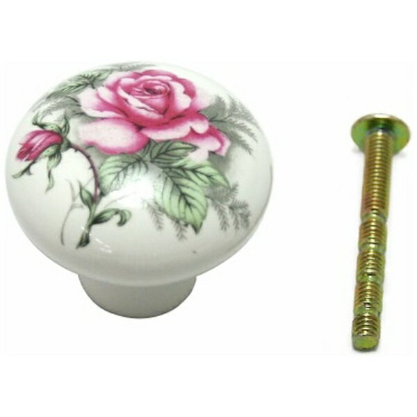 引き出しや扉の、お手軽な模様替えにオススメです。家具タンスの取っ手・ツマミシリーズ家具扉・引出等のツマミ。裏側からビスで止めるタイプのツマミです。サイズ： 36mm。取付： 裏ビス止。カラー・仕上： ホワイト（花柄）。