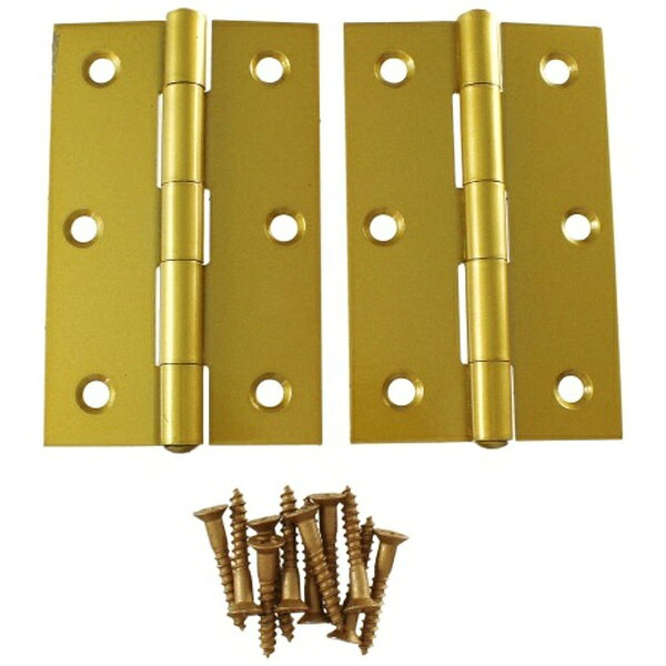 家具・建具の組立・補修等に最適な蝶番です。家具・タンスの蝶番（丁番）シリーズ家具・建具の開き扉用丁番。開き戸の開閉軸に用いる金物です。サイズ： 89mm。カラー： 仕上： ゴールド。入数： 2。