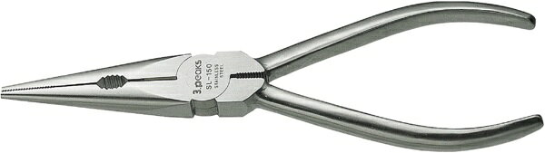 先端形状：ストレート。材料：ステンレス鋼。グリップ ：煮沸洗浄可能なグリップ無しタイプ。硬度（HRC)：50から55（刃部）。鉄線切断能力：1.5mm、銅線切断能力：2.6mm、より線切断能力：2.0mm2。