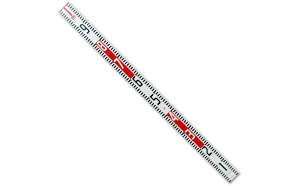 アルミ製の薄くて軽い標尺です。中央にリブを立ててあり、衝撃に強い構造です。＜材質＞ 本体：アルミ 先端部：ポリプロピレン樹脂