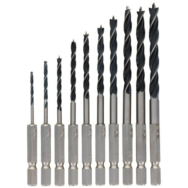 ●木材や樹脂などの穴あけに。●10本組六角軸木工用ドリル刃セット。●セット内容：2.0/2.5/3.0/3.5/4.0/4.5/5.0/5.5/6.0/6.5 ●材質：HSS鋼、S45C