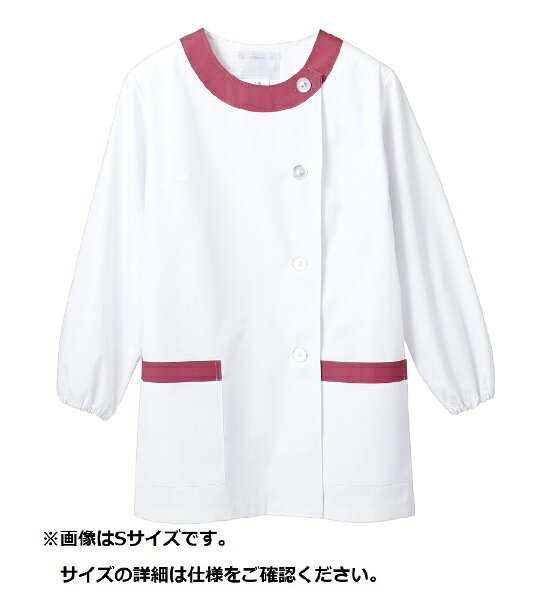 抗菌加工が施された女性用長袖調理衣■親しみやすいスタイル　襟とポケットにカラーを加えたシンプルながら親しみやすい調理衣です。■優れた吸汗性　吸汗性に優れ、清潔で着心地の良い素材です。■ゴム入りの袖部　衣服内から発生する異物落下を防ぎます。■...