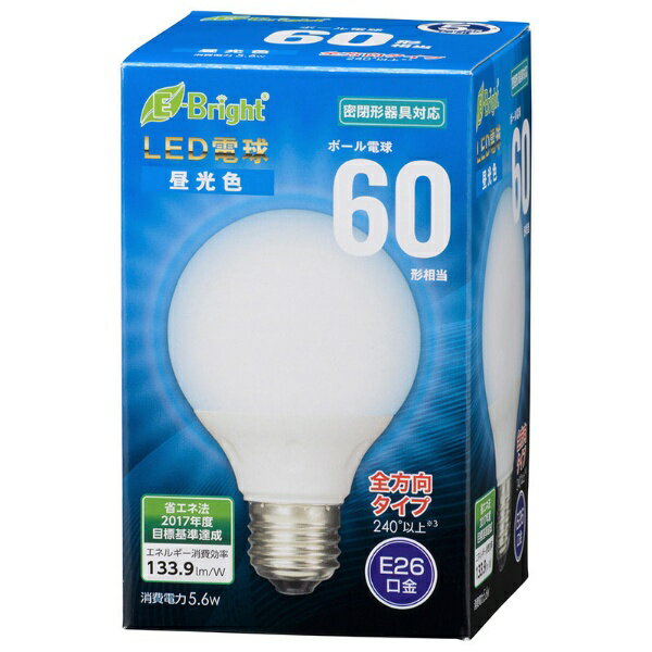 【 特 長 】 ● ボール電球60W形相当の明るさ ● 配光角240°以上の全方向タイプ ● 省エネ法2017年度目標基準達成 ● 密閉形器具対応 ● 昼光色 ● 口金：E26 ● LED5年保証対象 【 仕 様 】 ■ 寸法：全長…106...