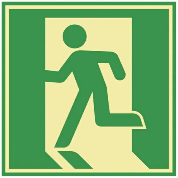 ■暗闇での視認性に優れた蓄光タイプのドア用ステッカー標識です。■消灯後も数分間発光します。【用途】・避難口のある場所の明示に。【仕様】・表示内容： 非常口マーク・取付仕様： 粘着シール・縦（mm）： 480・横（mm）： 480・厚さ（mm...