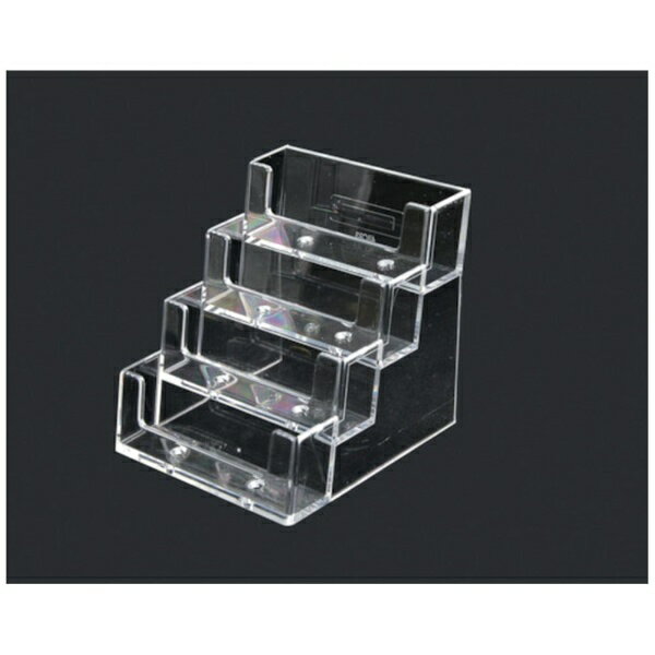 ■卓上用のパンフレットケースです。【仕様】・間口（mm）： 100・奥行（mm）： 110・高さ（mm）： 92・色： 透明・適合紙サイズ： 名刺ヨコ・段数（段）： 4・カード収納部： 幅×奥行（mm）： 93×18・本体幅（mm）： 98...