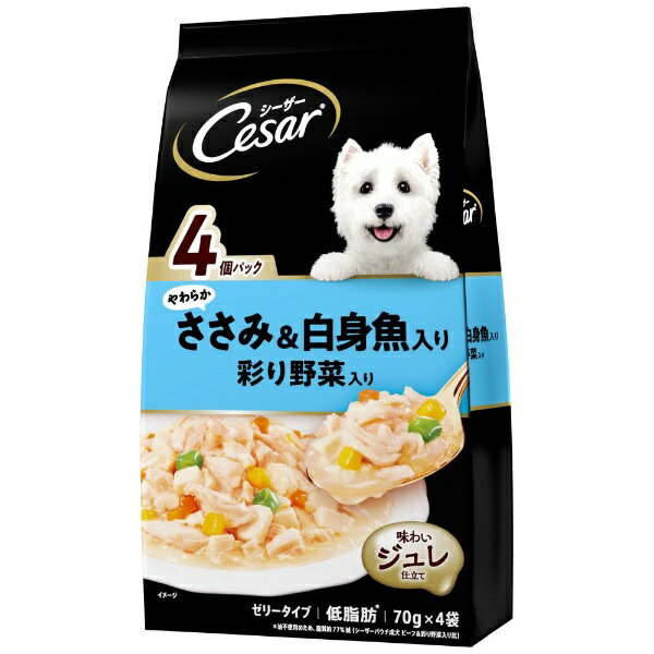 ■いつものごはんに もっとおいしさと喜びを・低脂肪なささみをふっくら蒸して低カロリー*に仕上げました。・丁寧な調理で素材のおいしさをそのまま閉じ込めました。（*シーザーパウチ成犬 ビーフ＆彩り野菜入り比29％減）一般食