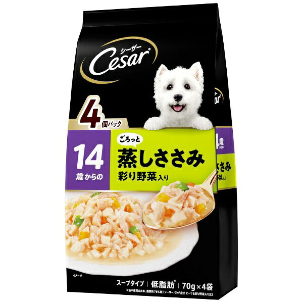 14歳からの愛犬のために。低脂肪なささみをふっくら蒸して、低カロリー※に仕上げました。厳選されたささみに彩り野菜を加えて、丁寧に調理し、素材のおいしさをそのまま閉じ込めました。高齢犬にも食べやすく、ささみを細かくほぐしています。グルコサミン...