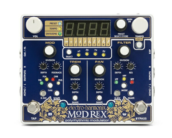 4つの独立したモジュレーションセクション:Mod Rexの心臓部は、テンポが同期した4つの独立したモジュレーション・セクションです。MODセクションは、素晴らしいサウンドを誇るEHXのヴィブラート、フランジャー、コーラス、フェイザーを備えて...