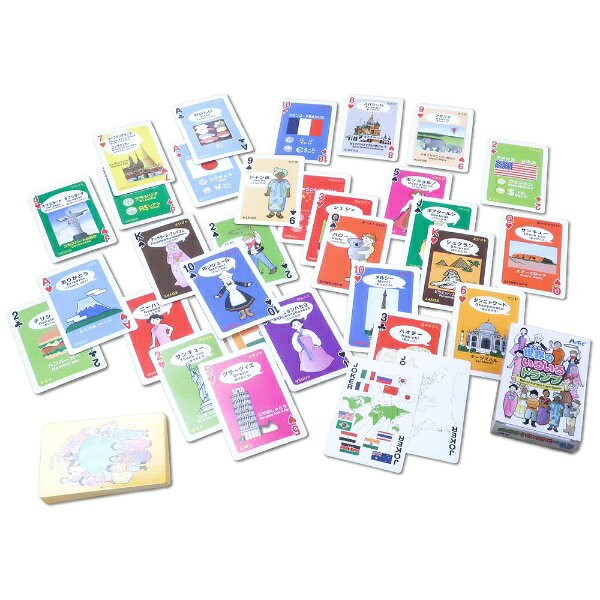 遊びながら国のことを覚えることができるかるたです。 絵柄に国名や国旗、首都や通貨などの基本的な情報や、あいさつや名所、民族衣装などの文化が書かれています。 13カ国、各国4種類のカードがあり、トランプだけではなくクイズなどの遊びもできます。...