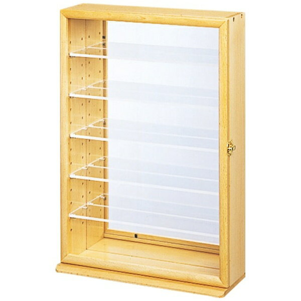 透明なアクリル棚板を採用した木製コレクションケースです。