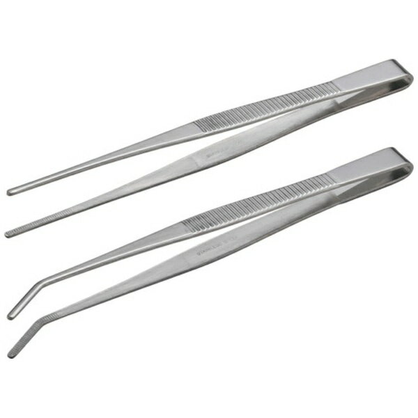 ■先端が直型と先曲型の2本セットです。■滑りにくい先端ギザ形状です。【用途】・機械部品、脱脂綿、ガーゼなどのつまみに。【仕様】・全長（mm）： 150・先端形状： ギザ・ステンレス製ピンセット【材質／仕上】・ステンレス（SUS430）【セッ...