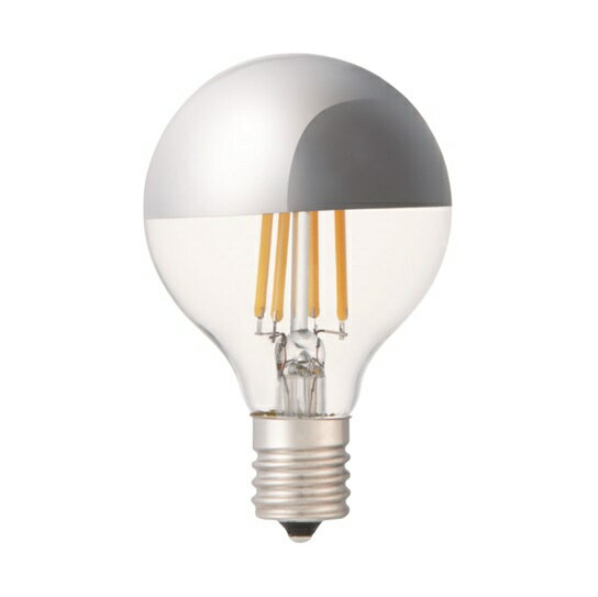 ■口金：E17 ■アルミ真空蒸着ミラー ■LEDフィラメントタイプ ■定格消費電力：3.8W ■光源色：電球色 ■色温度：3000K ■全光束：440lm ■質量：18g ■外径：51mm ■全長：80mm ■定格寿命：20000h ■密閉...