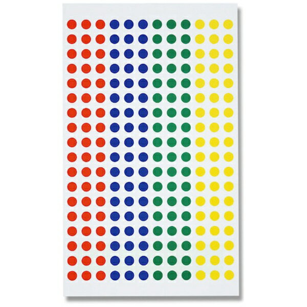 ■多用途にお使い頂ける丸型のシールの4色アソートセットです。■赤・青・緑・黄色の4色が1シートに配列されています。■分別の目印などに大変便利です。■1512枚入り（216枚×7シート、各色378枚入り）【仕様】・直径（mm）： 5【材質／仕...