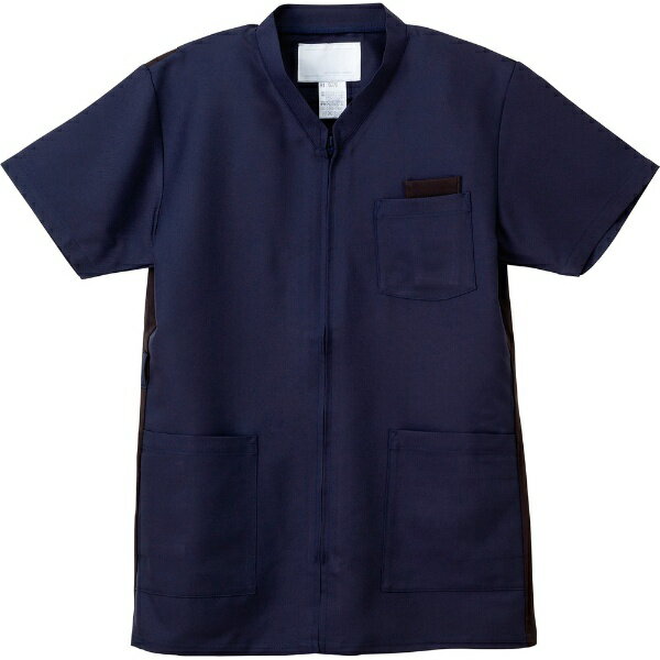 着易い前ファスナー開きのスクラブです。着脱時のわずらわしさが解消です。●左胸（PHSポケット付き）、両腰ポケット●さらさらタッチのポリエステル織物素材です。●濃色でも他のポリステルに移染しにくい素材です。●特殊仕上により吸水、防汚効果を付加...