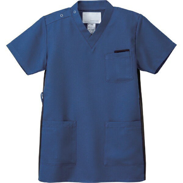 キャリアと知性を感じさせるスクラブデザイン。後ろ側がたつようにできた衿ぐりはPHSやネームプレートのストラップが首に巻きつかないための配慮です。右衿元にドットボタンをつけて着脱の便利さと、胸元の開きを押さえています。●左胸（PHSポケット付...