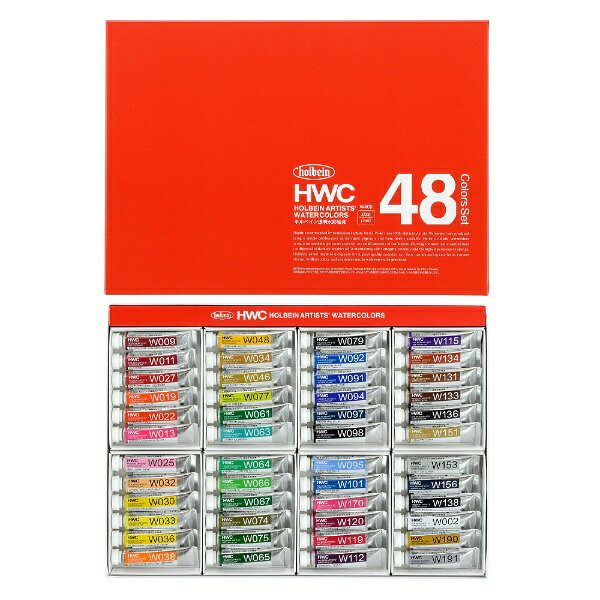 ホルベイン 透明水彩絵具 2号 5ml 48色セットパーマネント アリザリン クリムソン、カーマイン、キナクリドン スカーレット、スカーレット レーキ、オペラ、ブリリアント ピンク、バーミリオン ヒュー、パーマネント イエロー オレンジ、パ...