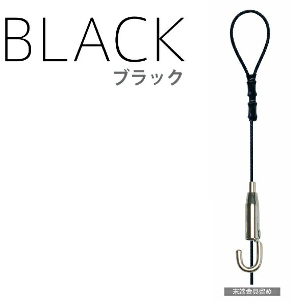 ベーシックなワイヤー自在です。安全荷重：30kg長さ：1m太さ：φ1.5カラー：ブラック黒ビニールコーディング（2クリップ）末端金具留め