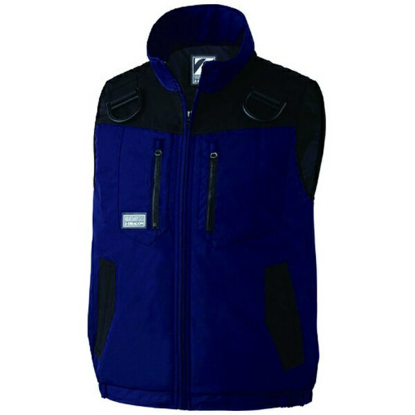 ■フルハーネス対応防寒ベストです。【仕様】・色： ネービー・サイズ： M・着丈（cm）： 63・胸囲（cm）： 108・適合胸囲（cm）： 108・肩幅（cm）： 40【材質／仕上】・ポリエステル85％綿15％（タフタ）