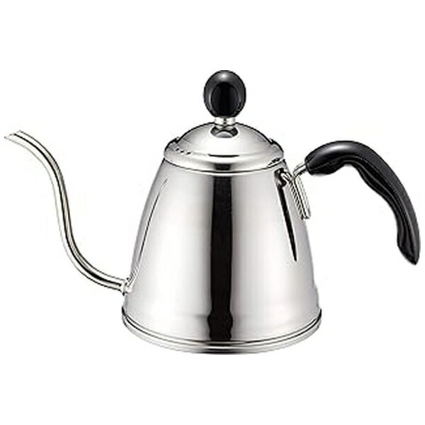 取手とツマミがブラックで表面は艶やかな光沢のあるミラータイプのドリップポットです。取手は手に馴染むカーブで持ちやすく、熱くなりにくい仕様となっており安定した角度で楽に持てます。細い注ぎ口と緩やかなカーブを描いた太さが一定なネックデザインは注...