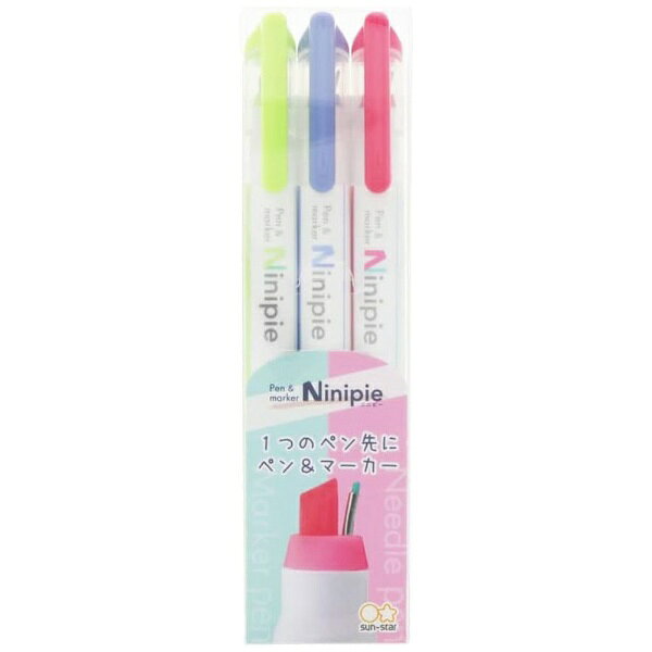 Ninipie　2　21051つのペン先にペン＆マーカー、「Ninipie（ニニピー）」の3本セット。　カラーは、『イエローグリーン×グリーン』、『スモーキーブルー×ダークブルー』、『ビビッドピンク×ミントグリーン』。■Ninipie　2　...