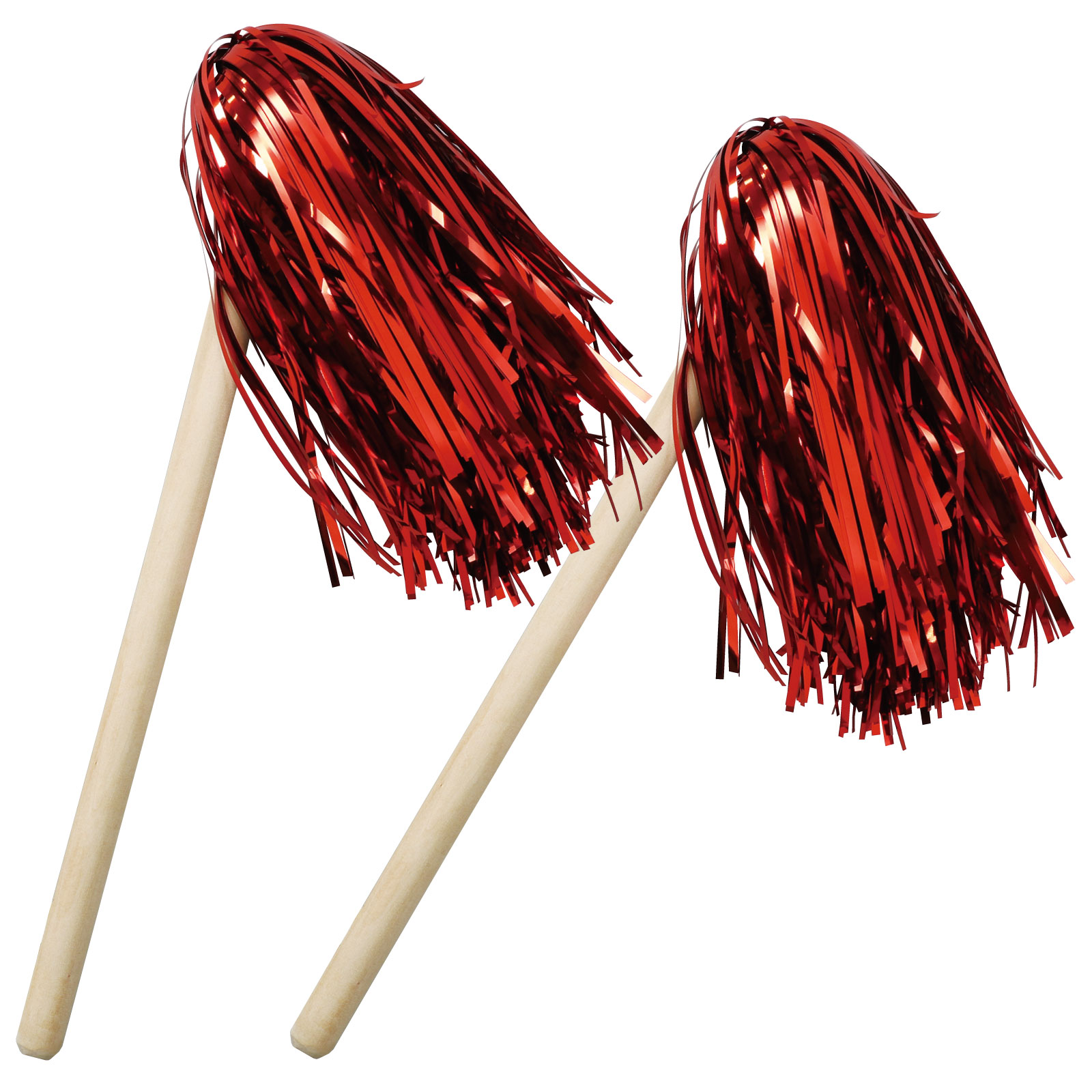 カチカチ鳴らせてキラキラ光る！●サイズ/Φ15×300mm ●材質/柄：樺材、房：PET 民舞カチカチ棒 2本組 赤（運動会 応援アイテム 運動会 ダンス 体操 踊り 小道具 応援）