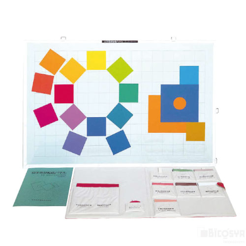 編・監修＝（財）日本色彩研究所■両面スチール製パネル（表＝グレイ、裏＝白）・マグネット付色シート43色80枚・指導用解説書付 ■商品サイズ/パネル：900×600mm、マグネット付色シート：90×90mm56枚、180×180mm12枚、直...