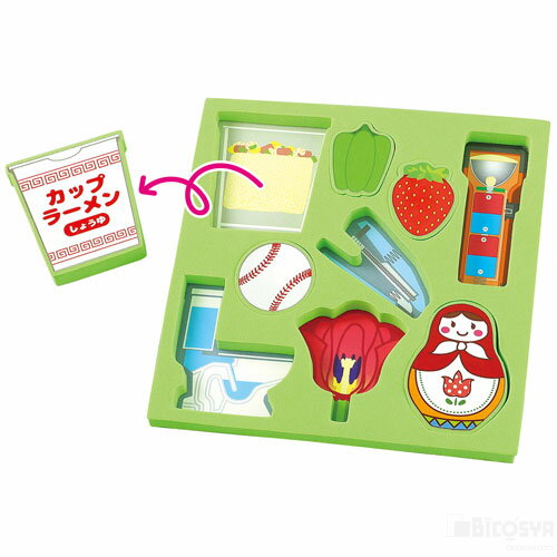 EVA台紙からEVAを取り出し、形や台紙に描かれた絵を見てピースをはめていきます。パズルをとおして道具や食べ物、植物の構造がどうのようになっているかを知れる商品です。 サイズ：EVA：150×150×10mm セット内容：EVA台紙×1シー...