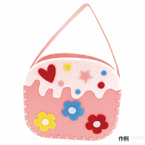 カット済のシールを貼ると簡単に可愛いバッグが作れる！カット済・穴あけ済のフェルトパーツを専用針で縫い合わせるだけのキット サイズ：150×135×35mm セット内容：フェルト×3種、フェルトシール×5種、毛糸×1、針×1 重量：32g 材...