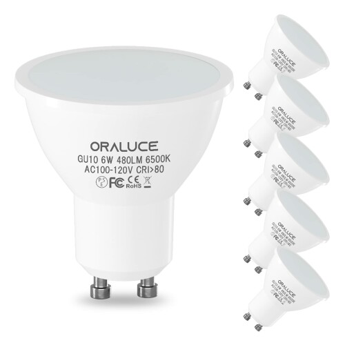 ORALUCE LED電球 GU10口金 スポットライト 50W形相当 6W 480lm 6500K 昼光色 調光不可 省エネ 長寿命 ビーム角度120°広配光タイプ 高演色 天井照明 商業照明 6個セット 【省エネ、長寿命】消費電力は僅か...