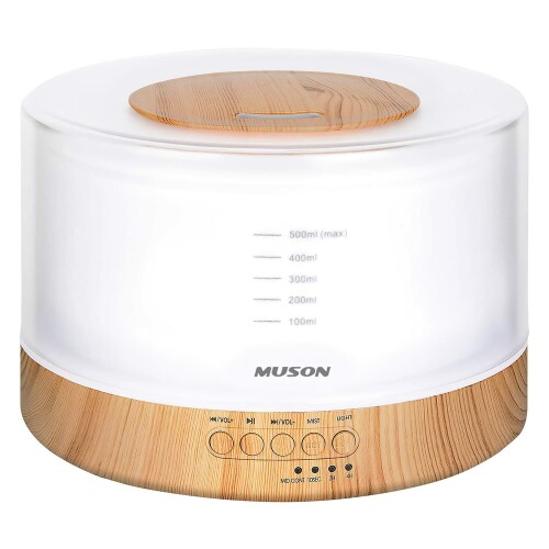 MUSON(ムソン) 加湿器 卓上 超音波式 500ml アロマディフューザー 上から給水 ナイトライト 静音 タイマー 空焚き防止 大容量 木目調 【花粉対策・加湿器 アロマ対応】超音波式加湿器は超音波で水をミストにして拡散します。加湿器...