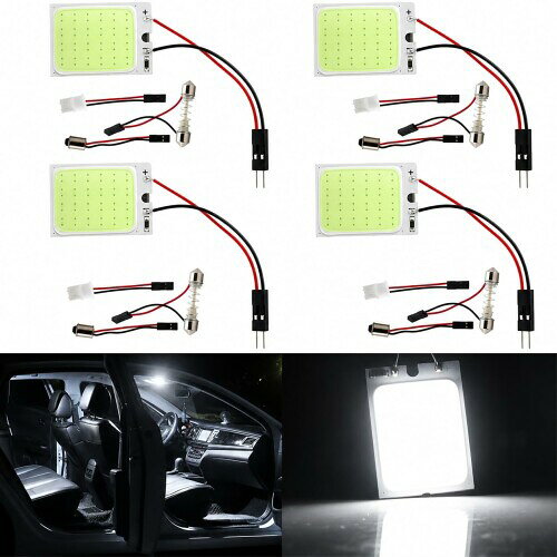 YongMing ルームランプ 24連 LED ホワイト COB 面発光 ドームライト 12V用 3種類のアダプター付き 4個 タイプ:COB 24連 面発光 DC12V 専用 ルームランプ LED サイズ:全長約36mm　直径約26mm　...