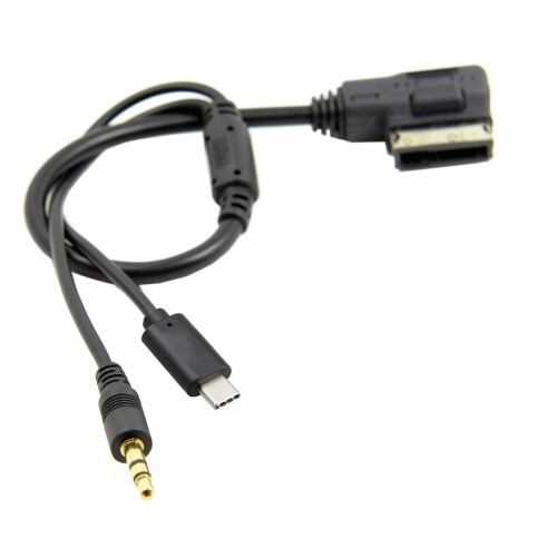 Cablecc Media In AMI MDI→ステレオ 3.5mm オーディオ & USB-C AUXアダプターケーブル 車用 VW 2014 A4 A6 Q5 Q7用 3G MMIシステム搭載車にのみ適合します。2Gまたは3G+または...