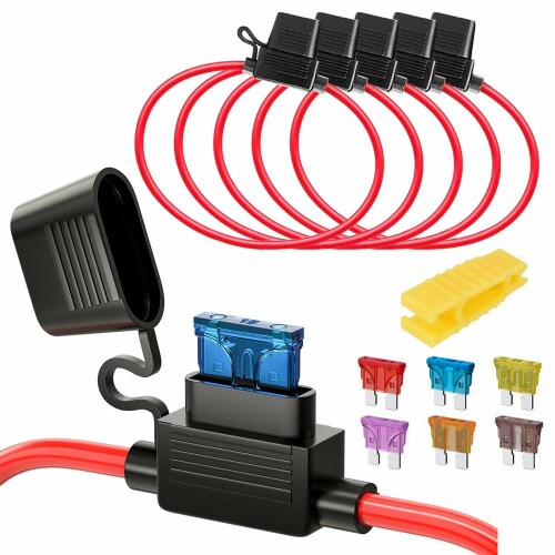 Kiligen 5個インライン ATC ATO ヒューズホルダー 自動車用20A 防水 6個ブレードヒューズ（3A / 5A / 7.5A / 10A / 15A / 20A各1個入り） パッケージに含まれるもの:ヒューズホルダー5個、ヒュ...