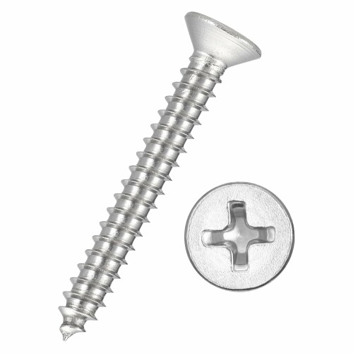 Kozelo 50個 Phillipsフラットヘッド木ねじ - (#7x1-1/4") 304ステンレス鋼カウンターシンク自己攻釘ねじ 家具組み立て 内装トリム 屋外建築用 シルバー 1- パッケージ内容 - Phillipsフラットヘッド...