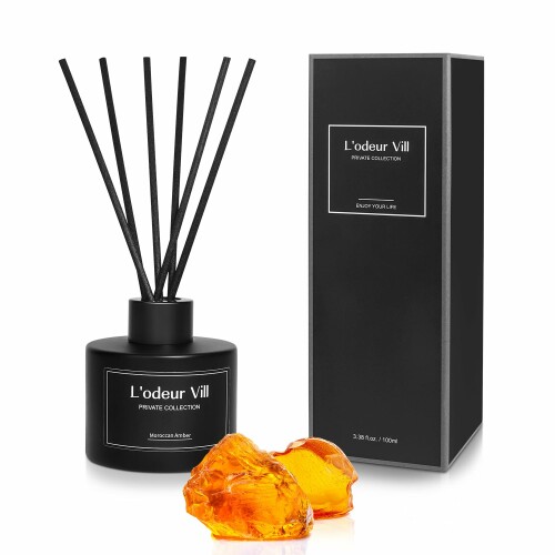 L'odeur Vill リードディフューザー 100ml モロッコアンバー スティック 6 本付 マットブラック アロマ ホームフレグランス 長持ち 芳香剤 リビング トイレ 玄関 インテリア 【モロッコアンバー】独特のウッディな香りがし...