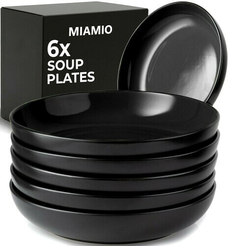 MIAMIO ? 900ml/22 cm Set of 6 Pasta Bowls/Salad Bowls, Pasta Plates Wide and Shallow Bowl, Large Ceramic Stoneware Deep ...