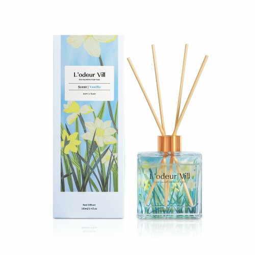 L'odeur Vill リードディフューザーセット/バニラ/3.38液量オンス (100ml)/1パック リードスティック6本/ホームフレグランスディフューザー バスルームシェルフ装飾用オイル香りディフューザー 【香り:暖かいバニラ】当社...