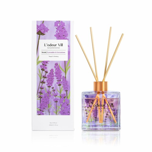 L'odeur Vill リードディフューザーセット/ラベンダーゼラニウム/100ml / 1パック リードスティック8本/ホームフレグランスディフューザー バスルームシェルフ装飾用オイル香りディフューザー 1点。 リードディフューザー 本...