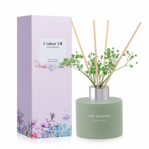 L'odeur Vill リードディフューザー 4.2oz（120ml） バニラ 芳香剤 4 本スティック付き エッセンシャルオイル ホームフレグランス リビング 玄関 トイレ 部屋 インテリア 香り かすみ草プリザーブド リードディフュー...