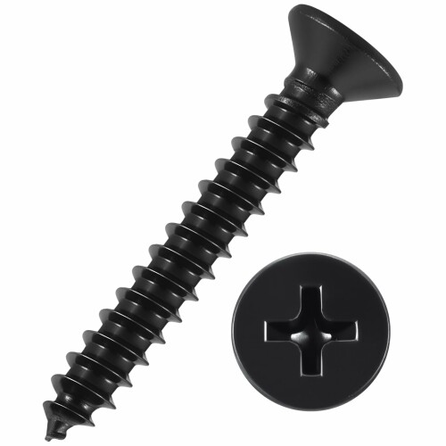 Kozelo 100個 Phillipsフラットヘッド木ねじ - (ST3x20mm) カーボン鋼カウンターシンク自己攻釘ねじ 家具組み立て 内装トリム 屋外建築用 黒 1- パッケージ内容 - Phillipsフラットヘッド木ねじ100個...