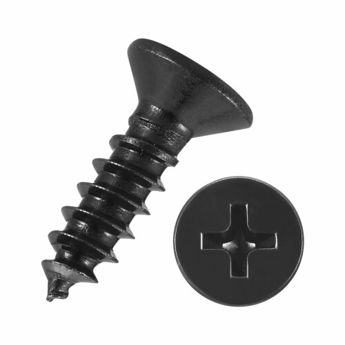 Kozelo 100個 Phillipsフラットヘッド木ねじ - (ST3x8mm) カーボン鋼カウンターシンク自己攻釘ねじ 家具組み立て 内装トリム 屋外建築用 黒 1- パッケージ内容 - Phillipsフラットヘッド木ねじ100個、...