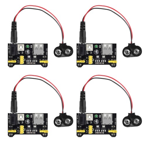 DIANN 4pcs MB102 Solderless Breadboard Power Supply Module 3.3V/5V with 4pcs 9V Battery Clip Buckle T-Type Power Cable M...