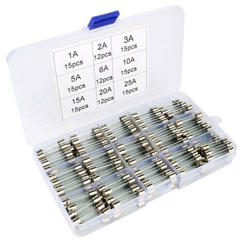 KILIGEN 126個 6 * 30mm ガラス管 ヒューズ, 1A / 3A / 5A / 10A / 15A / 25Aのヒューズを各15個, 2A / 6A / 20Aのヒューズを各12個 ?電気ヒューズアンプファストブローボックス...